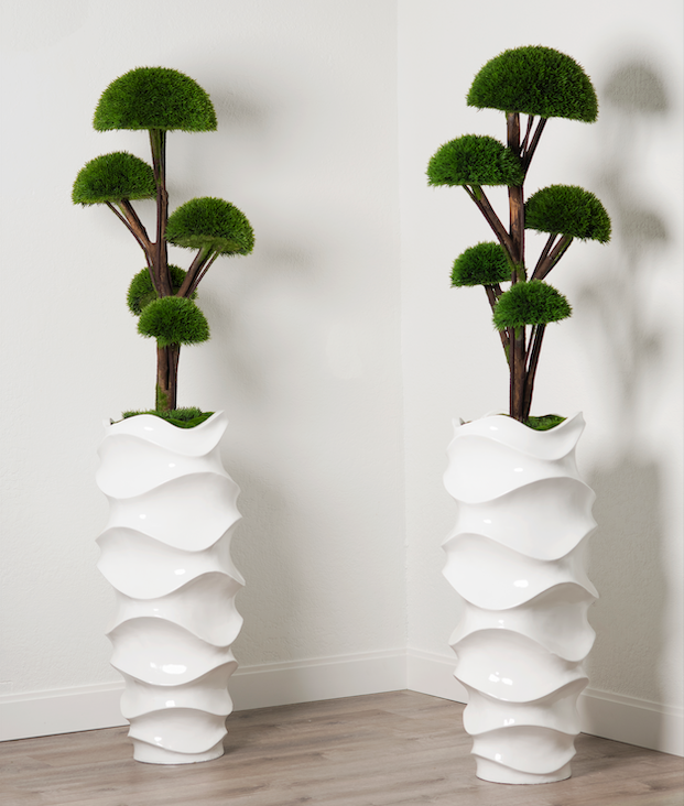 Cypress Topiary in a Wave Pattern Planter – Leaf & Branch